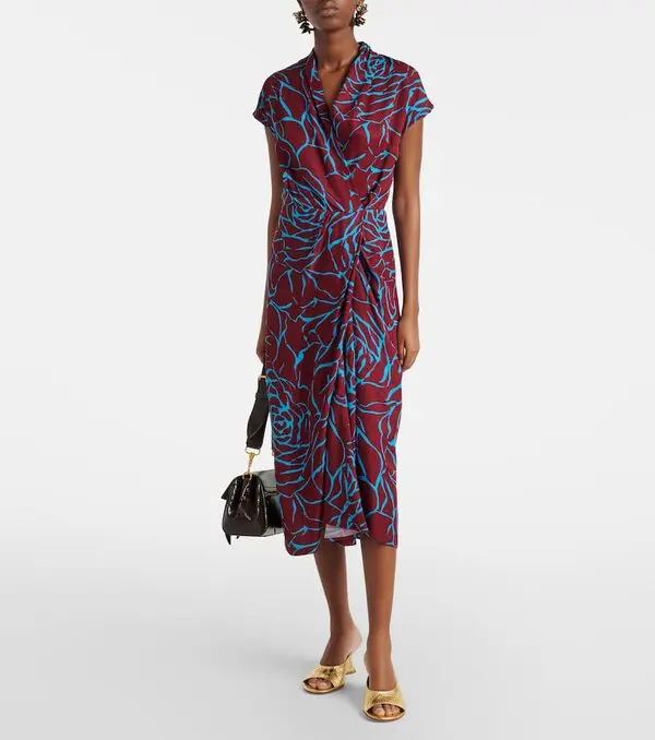 Dries Van Noten Printed Satin Midi Dress - Burgundy