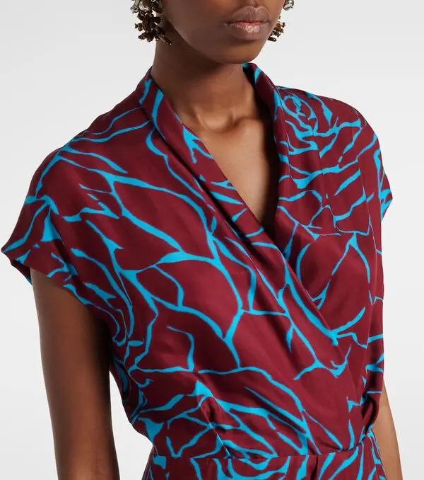 Dries Van Noten Printed Satin Midi Dress - Burgundy