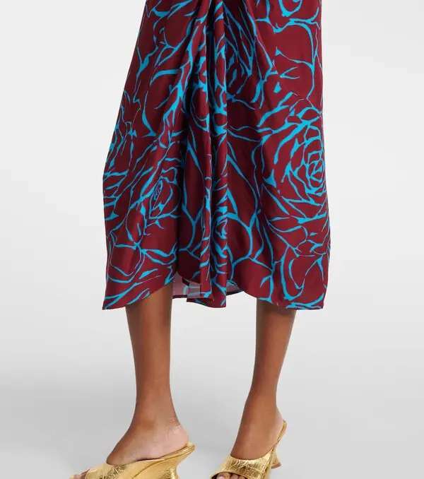 Dries Van Noten Printed Satin Midi Dress - Burgundy