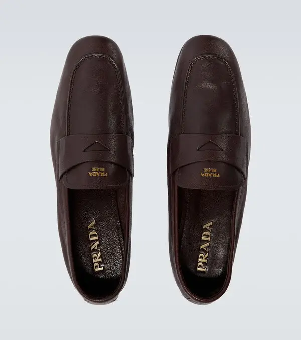 Prada Logo Leather Penny Loafers - Brown