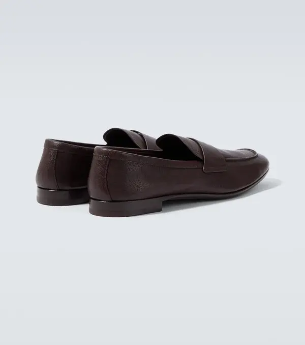 Prada Logo Leather Penny Loafers - Brown