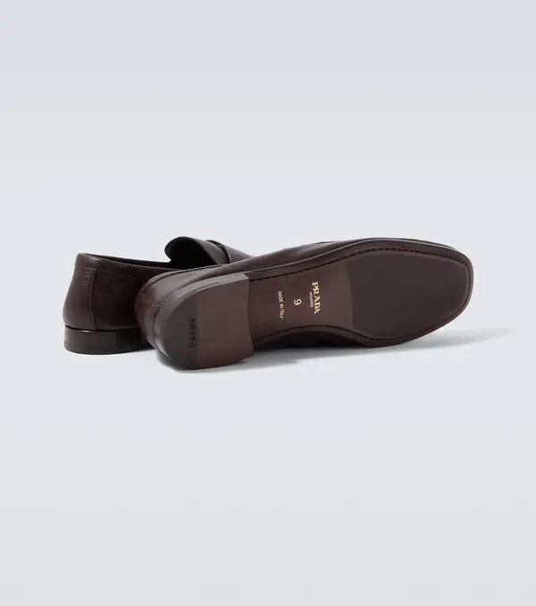 Prada Logo Leather Penny Loafers - Brown