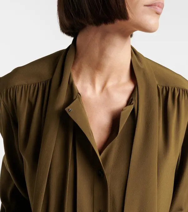 Saint Laurent Tie-neck Silk Crêpe De Chine Blouse - Brown