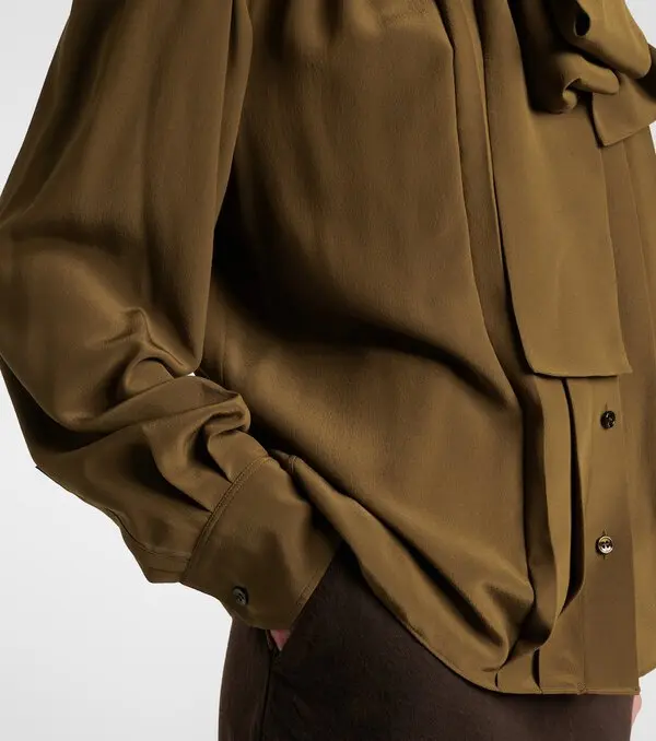 Saint Laurent Tie-neck Silk Crêpe De Chine Blouse - Brown