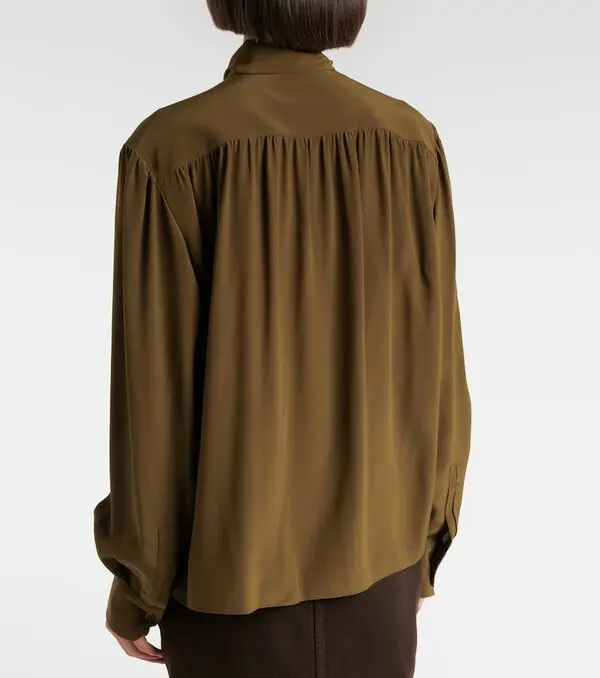 Saint Laurent Tie-neck Silk Crêpe De Chine Blouse - Brown