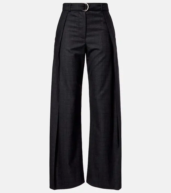 Loewe Checked Wool Wide Leg Trousers