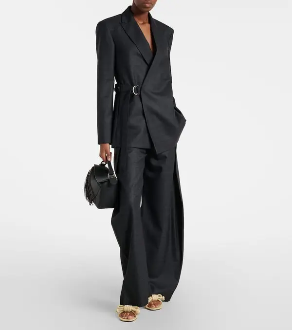 Loewe Checked Wool Wide Leg Trousers