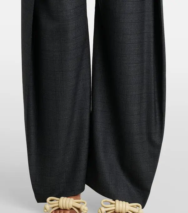 Loewe Checked Wool Wide Leg Trousers