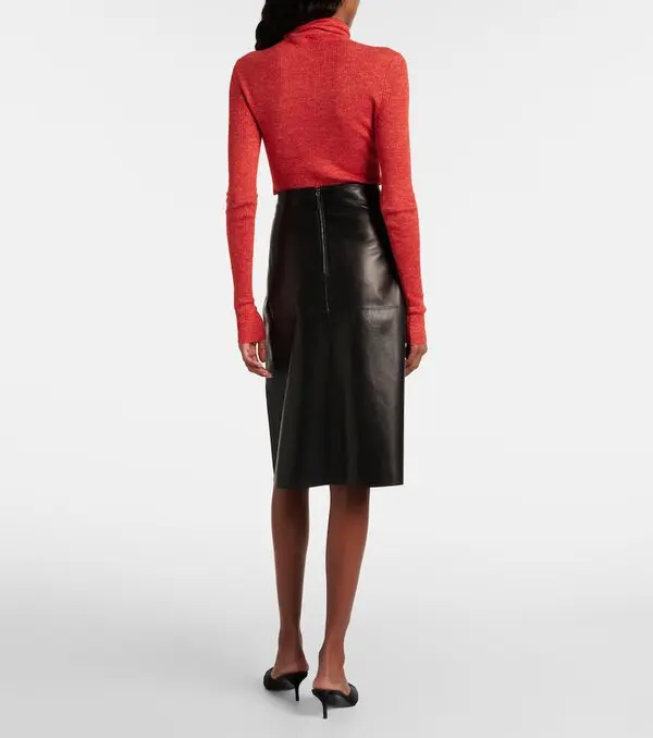 JOSEPH Niven Leather Midi Skirt - Black