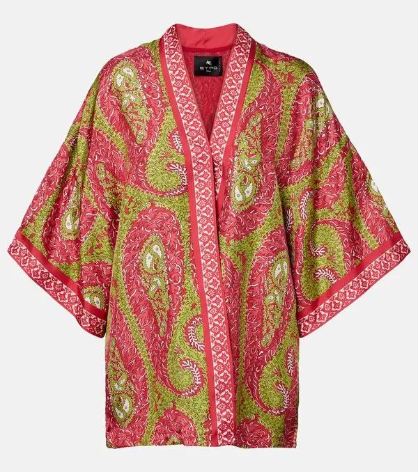 Etro Printed Silk Twill Wrap Jacket - Red