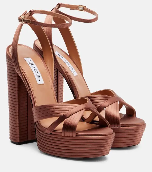 AQUAZZURA Sundance 140 Satin Platform Sandals - Brown