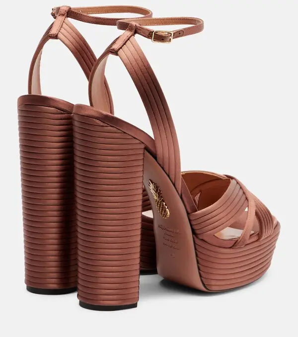 AQUAZZURA Sundance 140 Satin Platform Sandals - Brown