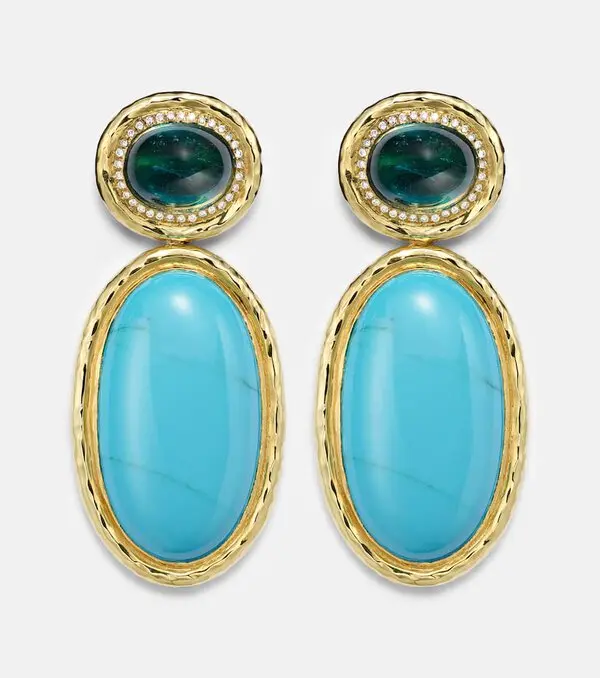 OCTAVIA ELIZABETH 18kt Drop Earrings With Turquoise, Tourmaline, And Diamonds - Gold