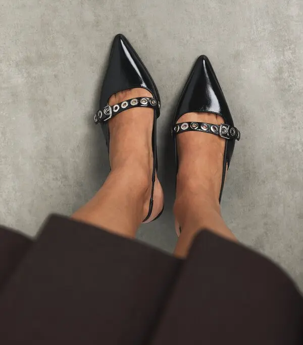 Maje Patent Leather Buckled Slingback Pumps