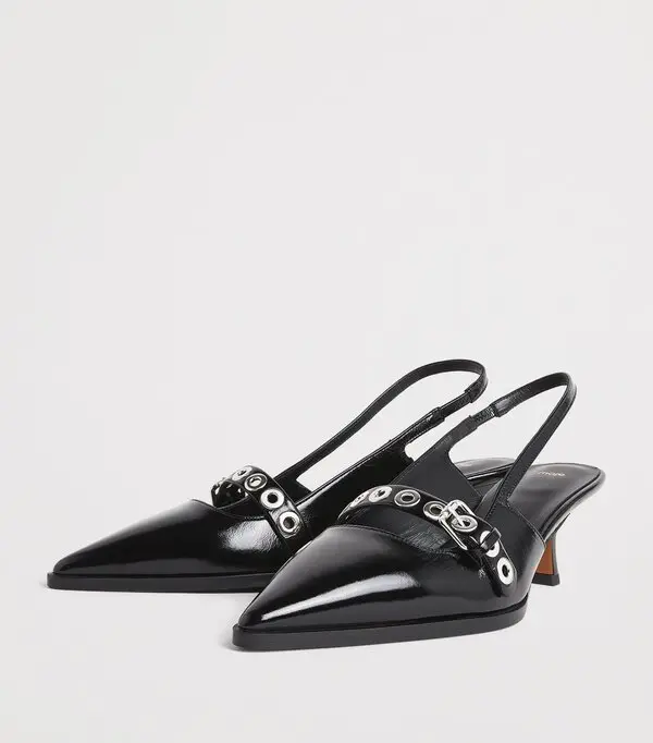 Maje Patent Leather Buckled Slingback Pumps