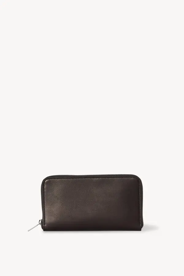 THE ROW Large Zip Wallet In Leather - Dark Brown