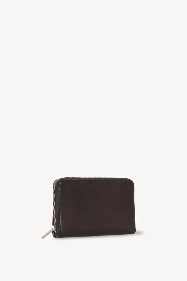 THE ROW Large Zip Wallet In Leather - Dark Brown