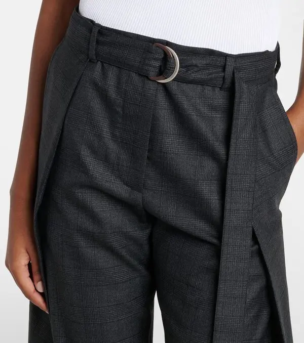 Loewe Checked Wool Barrel-leg Pants With Belt