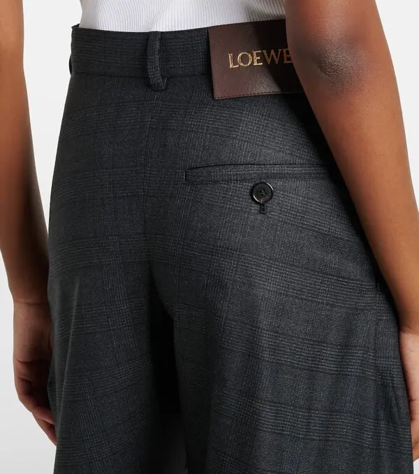 Loewe Checked Wool Barrel-leg Pants With Belt