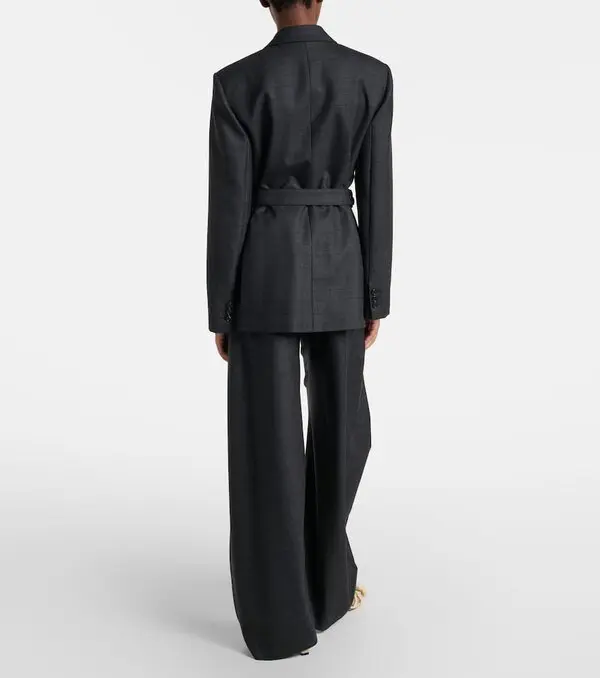 Loewe Checked Wool Barrel-leg Pants With Belt