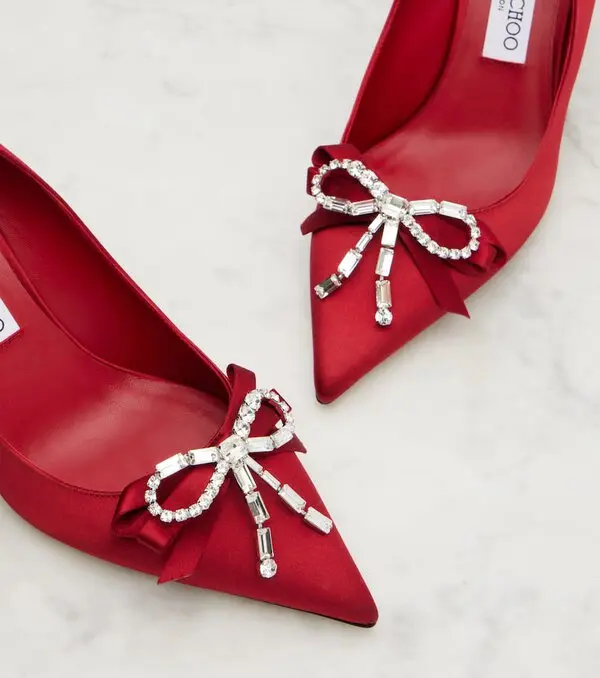 JIMMY CHOO Auria 70 Embellished Satin Pumps - Red