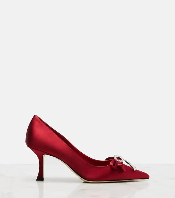 JIMMY CHOO Auria 70 Embellished Satin Pumps - Red