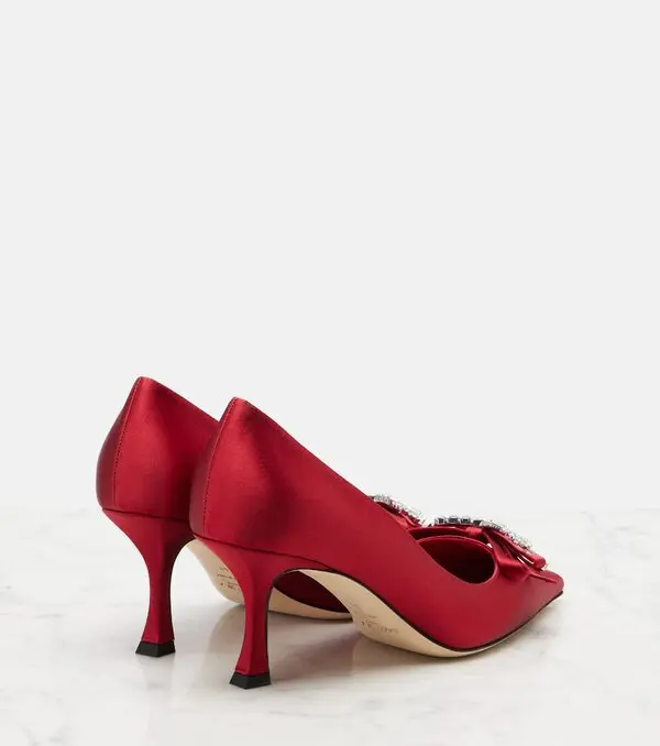 JIMMY CHOO Auria 70 Embellished Satin Pumps - Red