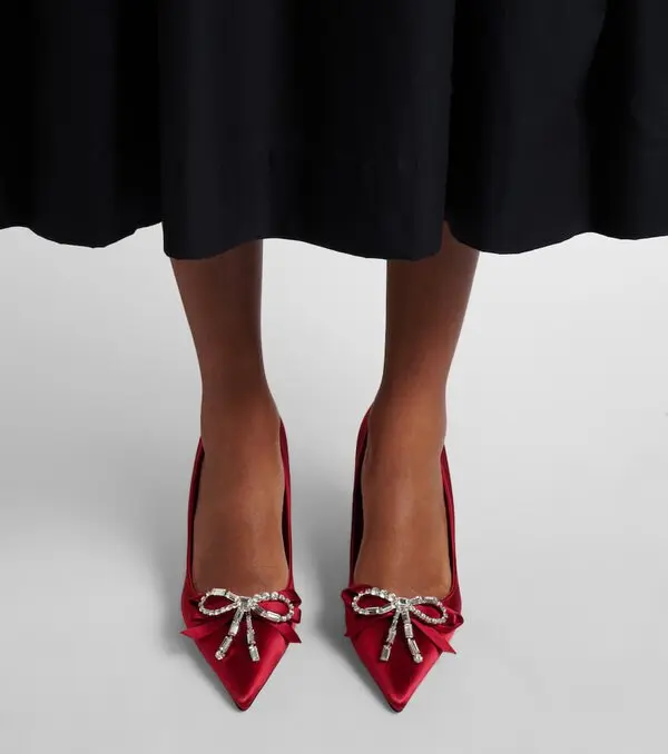 JIMMY CHOO Auria 70 Embellished Satin Pumps - Red