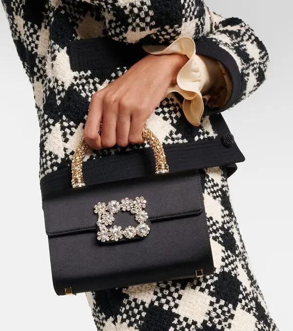 ROGER VIVIER Jewel Efflorescence Mini Satin Top-handle Bag