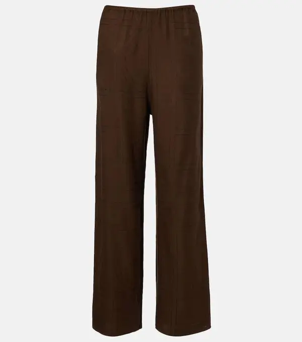 TOTEME Monogram Embroidered Flannel Pajama Pants - Brown