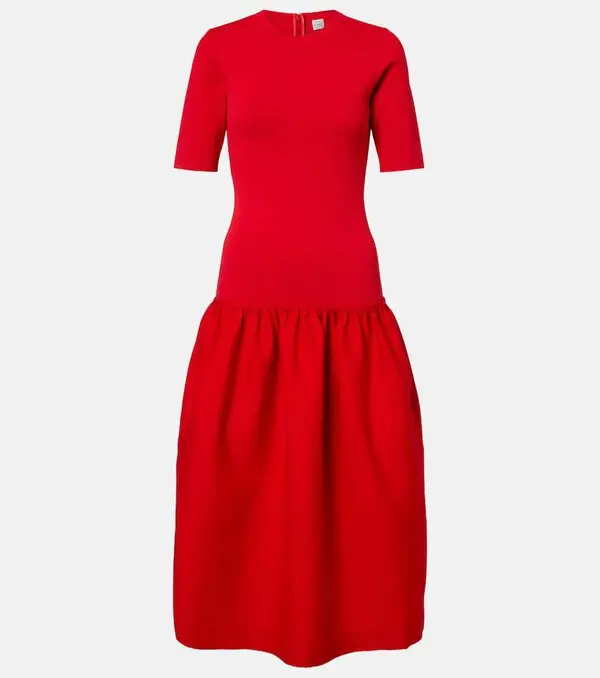 TOTEME Gathered Jersey Midi Dress - Red
