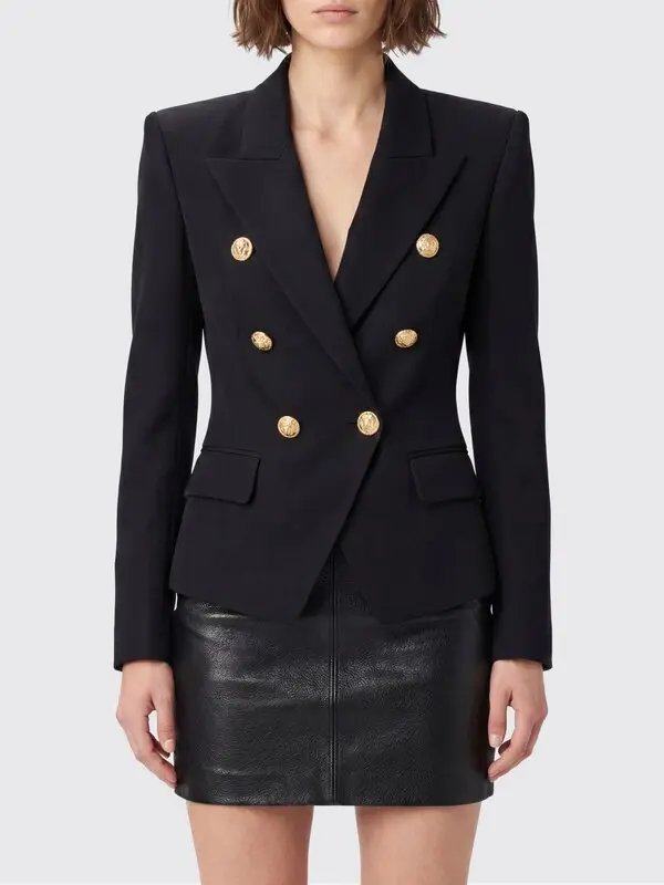 Balmain Double-breasted Wool Blazer With Embossed Buttons And Peak Lapels - Black
