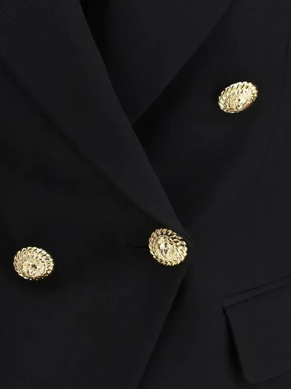 Balmain Double-breasted Wool Blazer With Embossed Buttons And Peak Lapels - Black