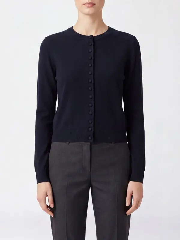 LISA YANG Slim Fit Pure Cashmere Crewneck Cardigan - Black