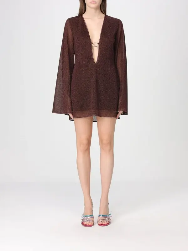 Oseree Metallic Deep V-neck Mini Dress - Cocoa