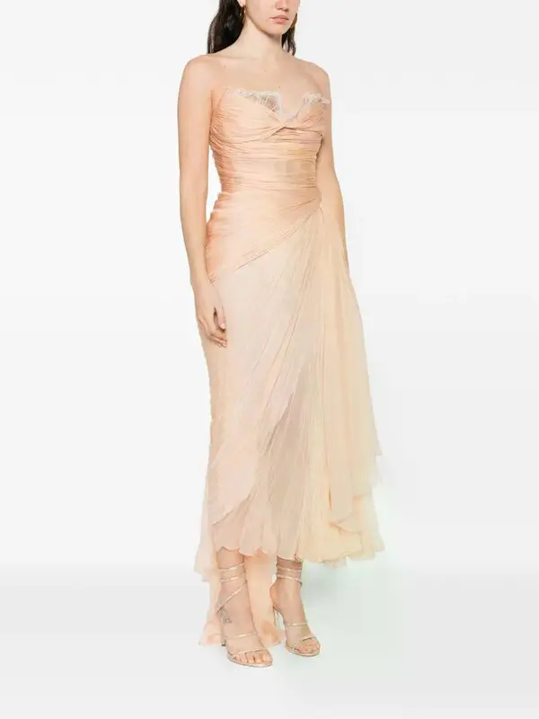 MARIA LUCIA HOHAN Jolie Strapless Ruffled Midi Dress - Neutrals