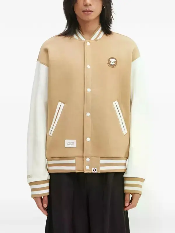 AAPE BY *A BATHING APE Logo-patch Striped-trim Bomber Jacket - Neutrals