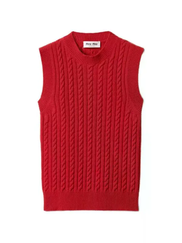 Miu Miu Cable-knit Vest With Logo