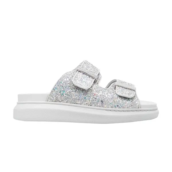 Alexander McQueen Oversized Hybrid Glitter Slides - Silver