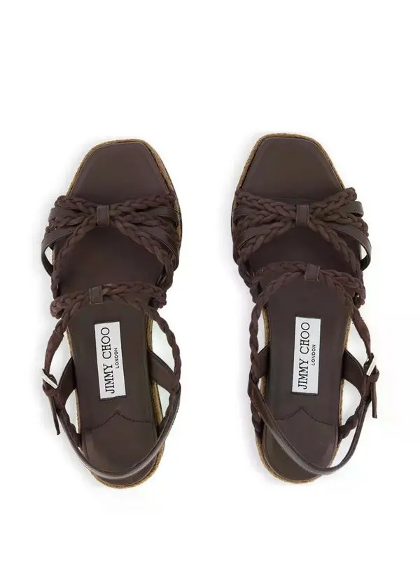 JIMMY CHOO Nyra Braided-leather Wedge Sandals - Brown