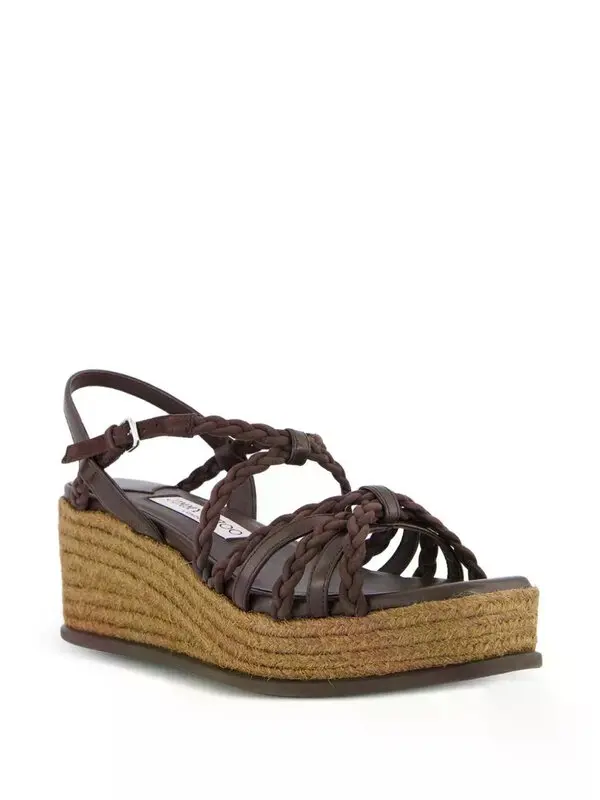 JIMMY CHOO Nyra Braided-leather Wedge Sandals - Brown