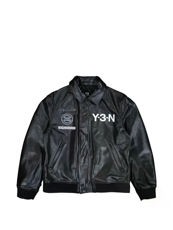 Y3 Logo Leather Bomber Jacket