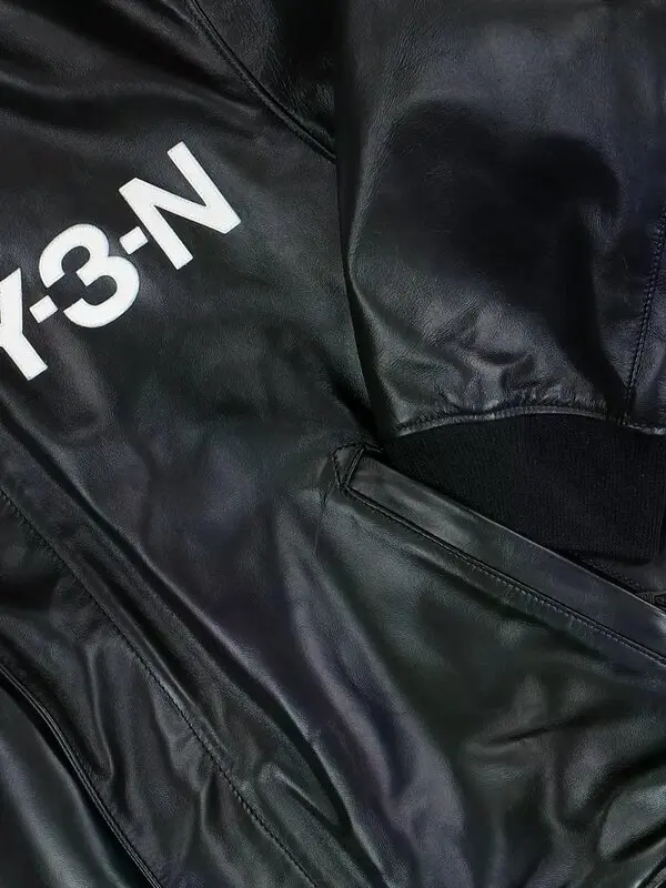 Y3 Logo Leather Bomber Jacket