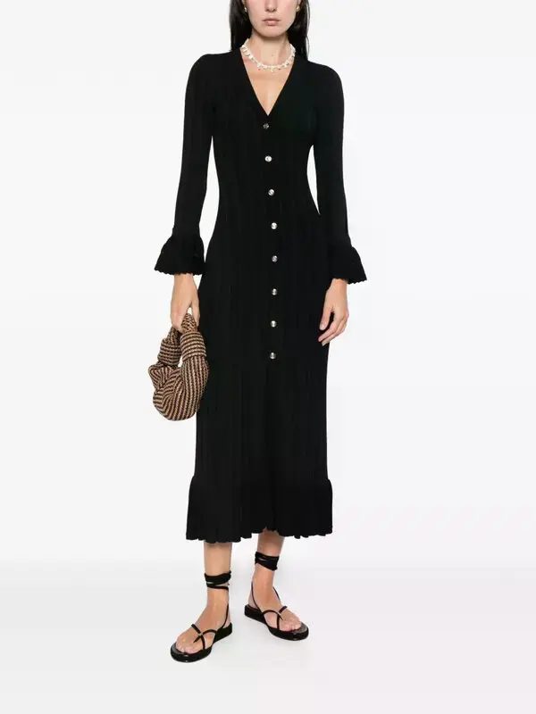 fitted long-sleeve rib-knit maxi dress for women 525 America womens Rib Maxi Polo Dress, xs, Black, Women's