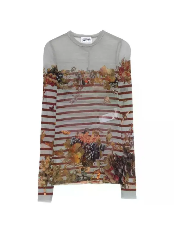 JEAN PAUL GAULTIER Marinière Striped Grape-print Top - Grey