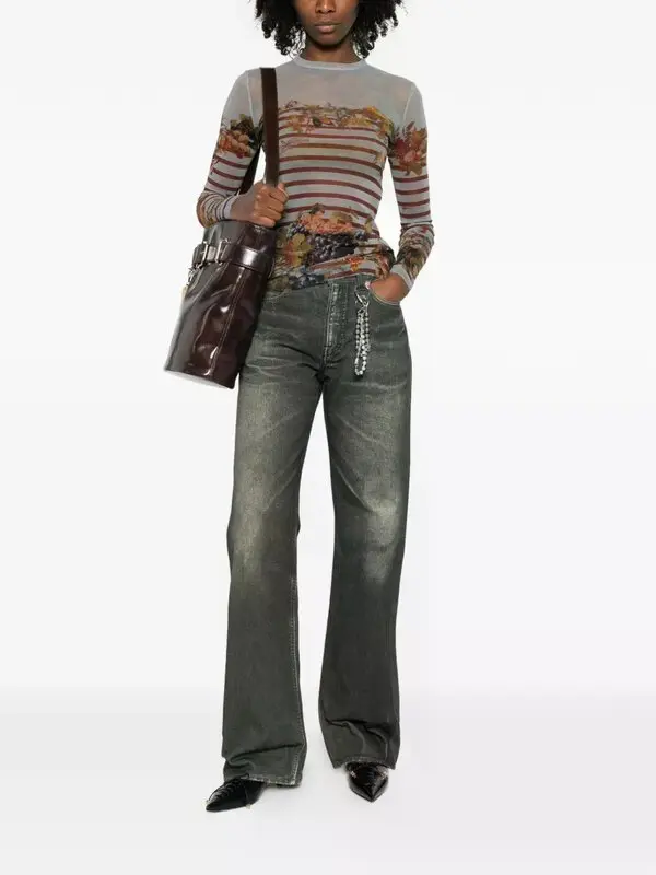 JEAN PAUL GAULTIER Marinière Striped Grape-print Top - Grey
