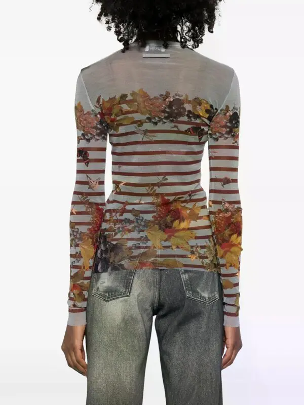 JEAN PAUL GAULTIER Marinière Striped Grape-print Top - Grey