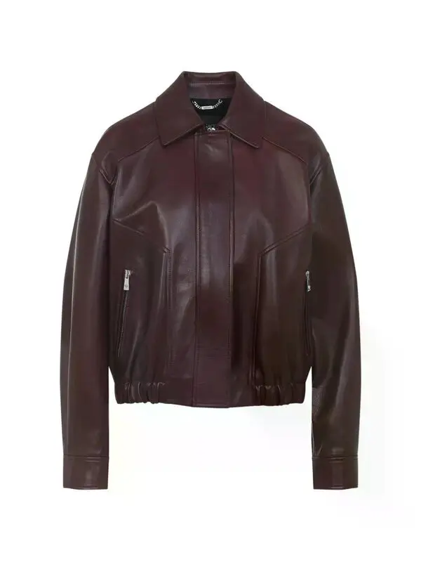 Versace Zipped Leather Jacket - Brown