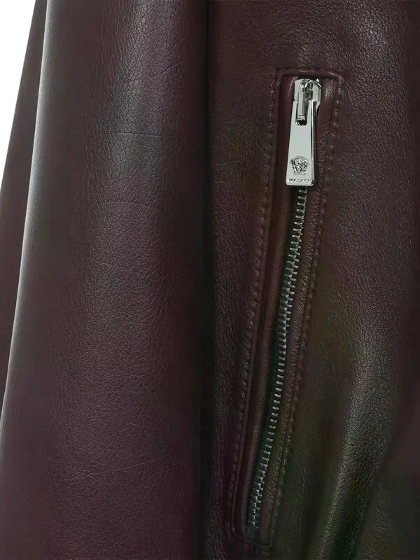 Versace Zipped Leather Jacket - Brown