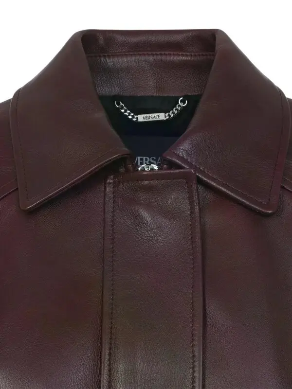 Versace Zipped Leather Jacket - Brown